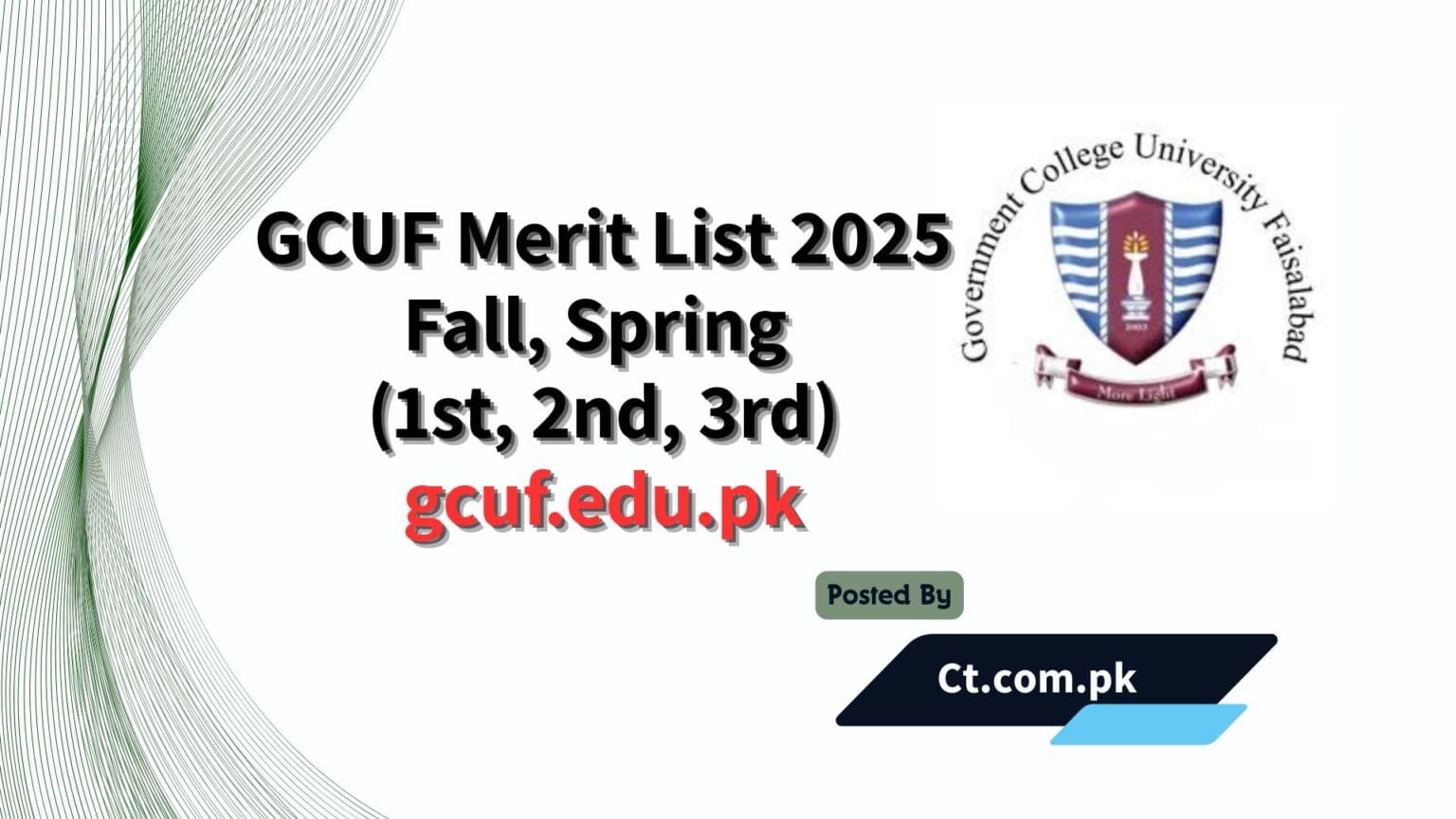 GCUF Merit List 2025 BS, MS, Mphil 1st, 2nd, 3rd Fall, Spring @gcuf.edu.pk